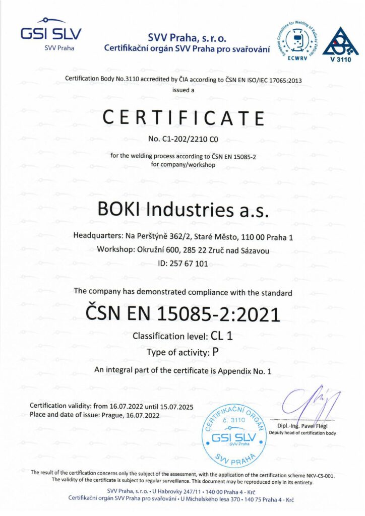 Certificates | BOKI Industries a.s.